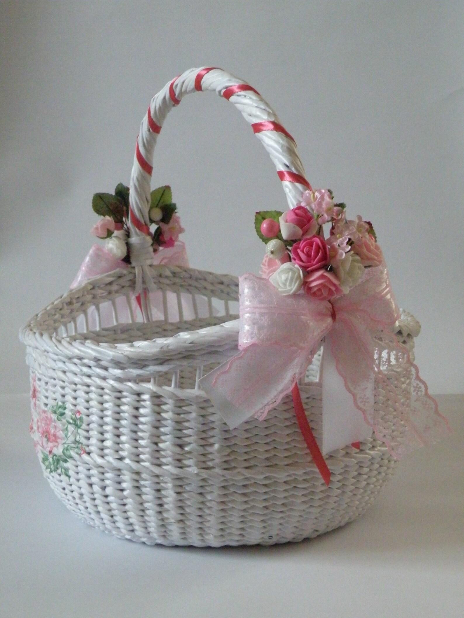 Easter Egg Wicker White Round Basket Easter Large Basket With - Etsy