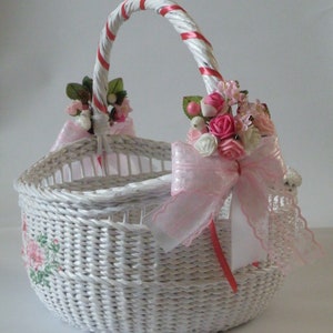 Easter Egg Wicker White Round Basket Easter Large Basket With Handle ...