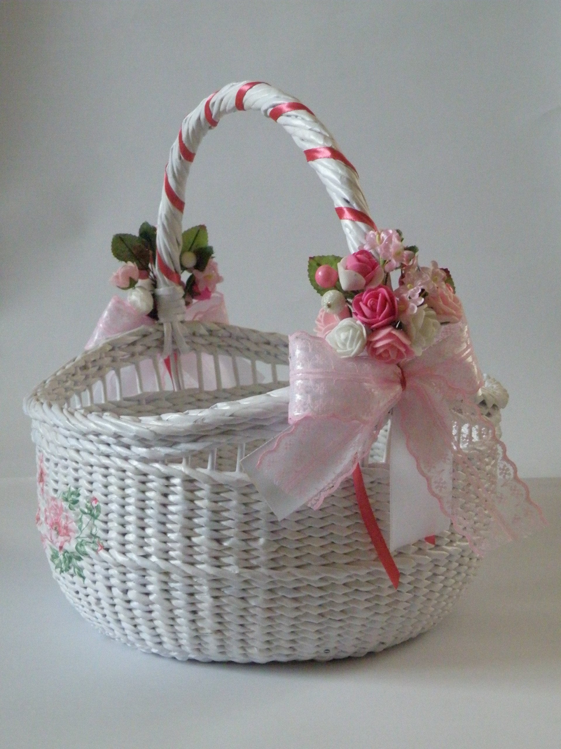Easter Egg Wicker White Round Basket Easter Large Basket With - Etsy