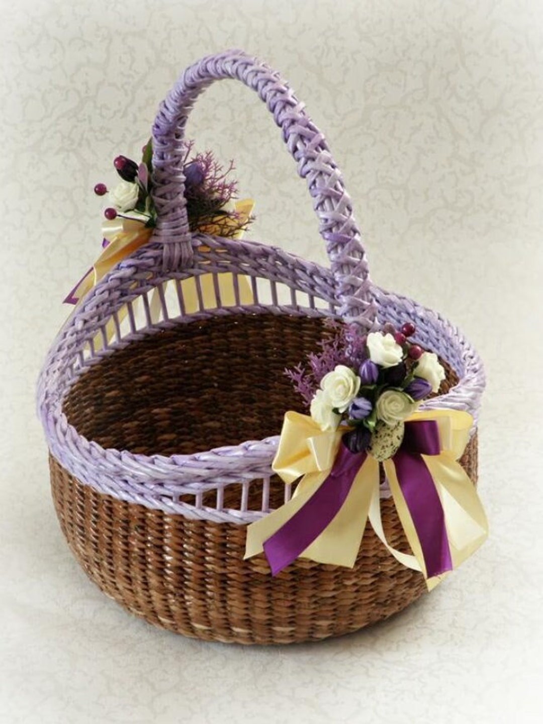 Large Round Wicker Basket With Handle Rustic Easter Basket - Etsy