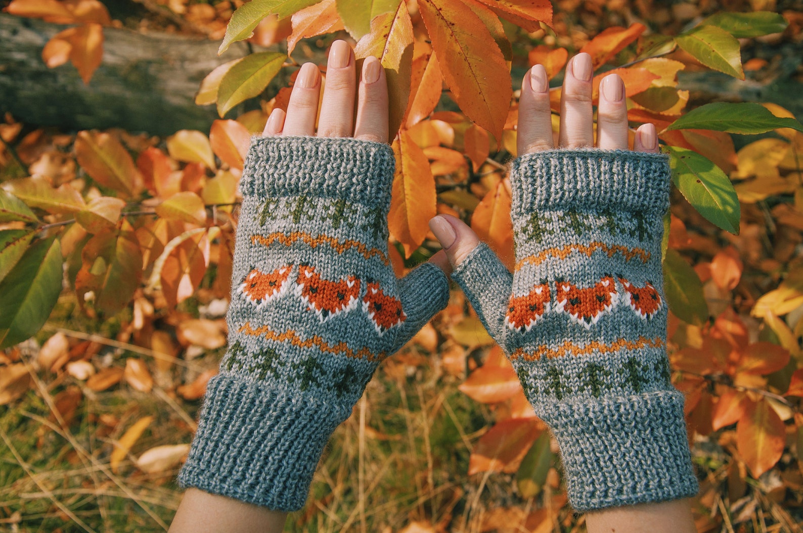 Fox Mittens Knitted Gloves Gray Mittens Fox Lover Gift Wool | Etsy