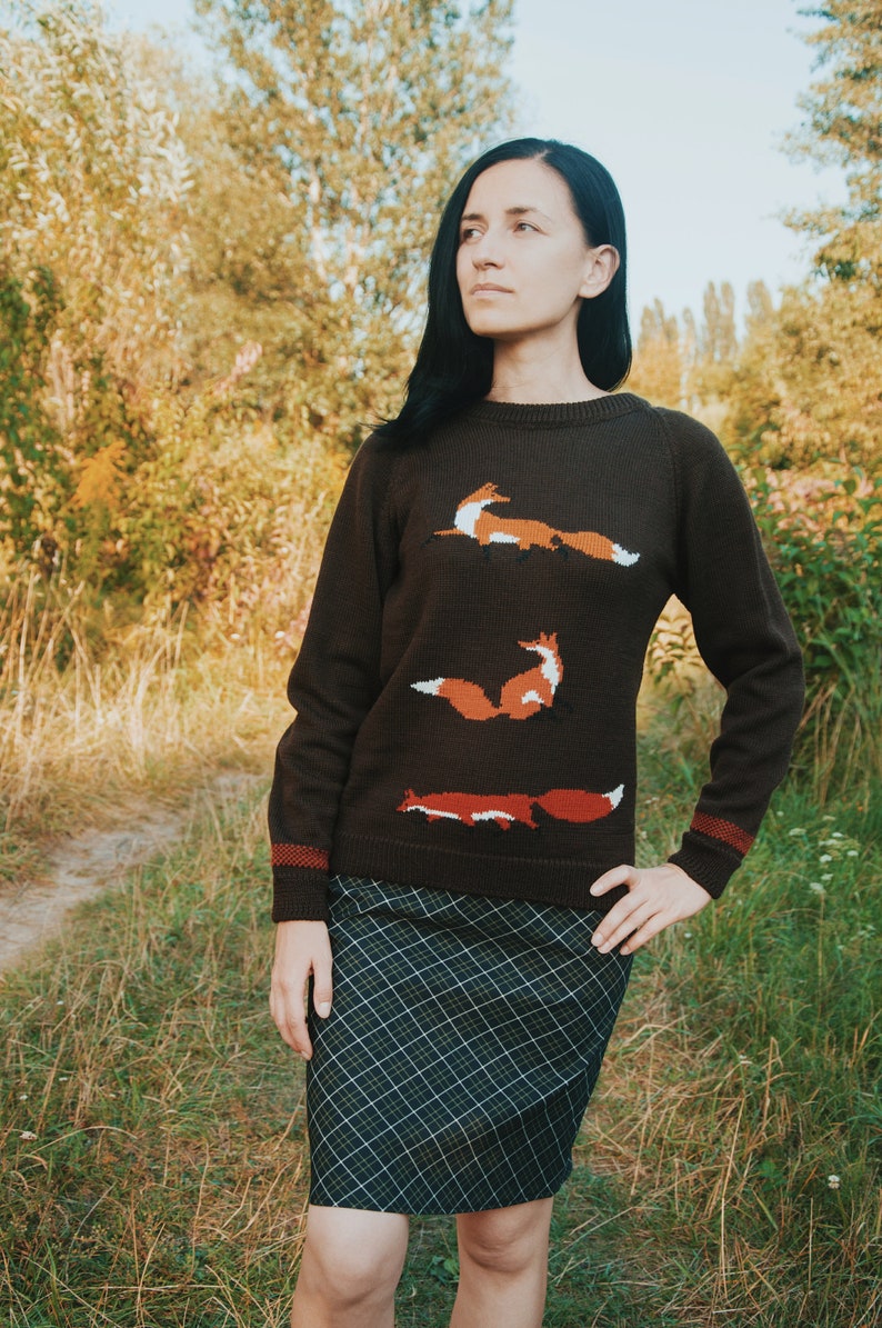 Knitted Sweater Women Handmade Fox Sweater Woodland Theme - Etsy