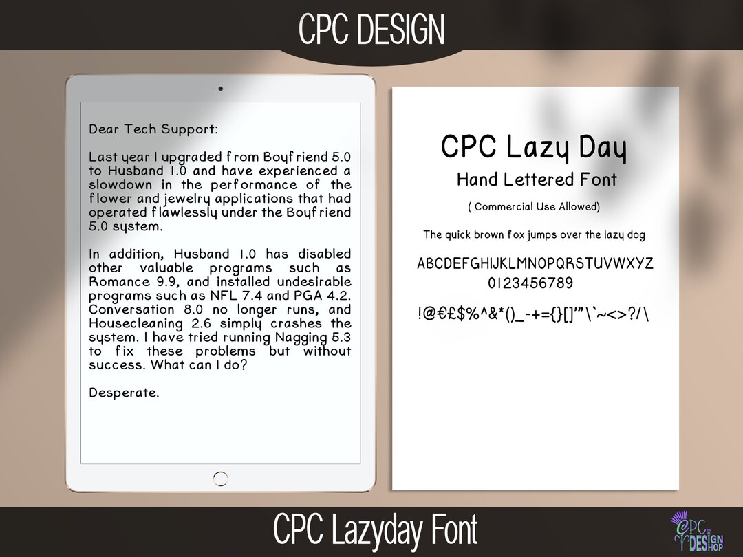 Hand Lettered Font CPC Lazy Day - Etsy
