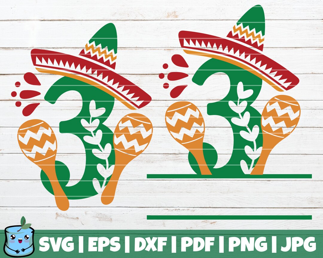 Fiesta Birthday Number Three SVG Cut File Split Monogram SVG Commercial ...