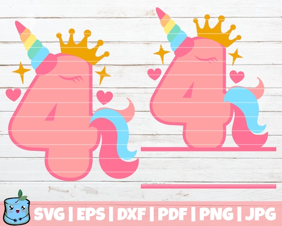 Unicorn Birthday Number Four SVG Cut File Split Monogram SVG | Etsy