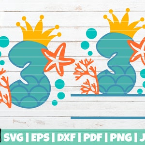 Mermaid Birthday Numbers SVG Bundle Split Monogram SVG Commercial Use ...
