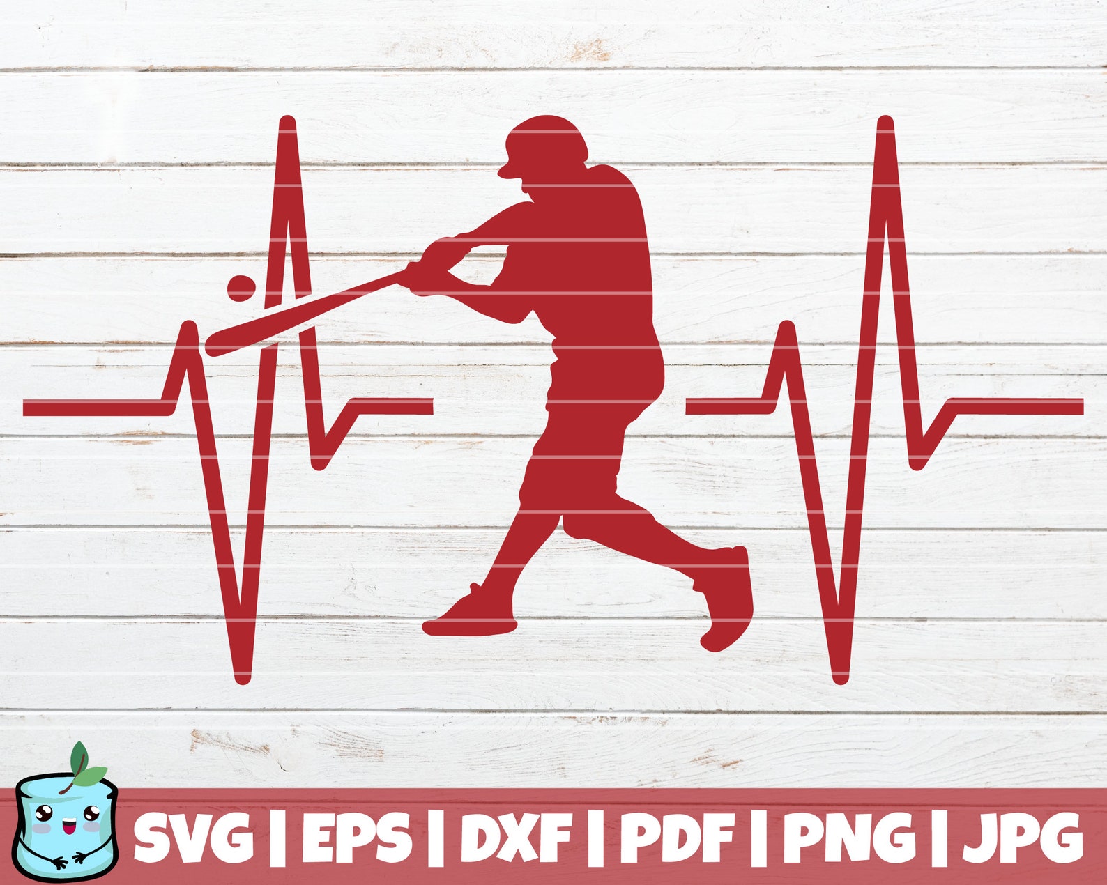 Baseball/softball Heartbeat SVG Cut File Commercial Use Instant ...