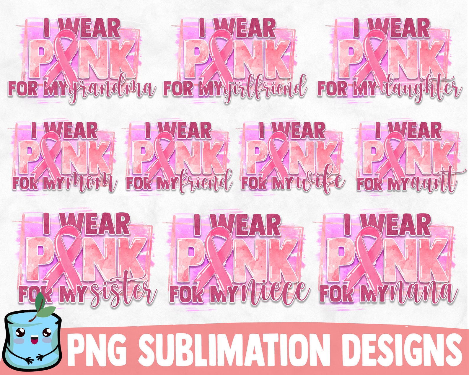 I Wear Pink Sublimation Bundle Cancer Awareness Breast - Etsy
