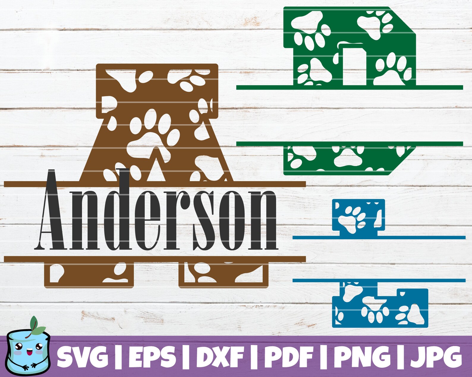 Paw Monogram Letters SVG Cut File SVG Bundle Commercial - Etsy