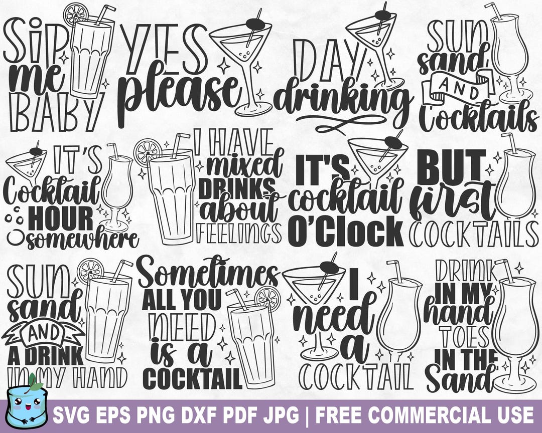 Cocktails SVG Bundle, Summer Cocktail Beach Bar SVG Cut File for Cricut ...