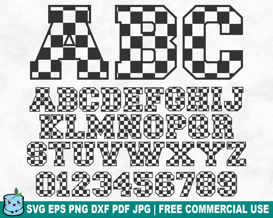 Checkered Alphabet and Numbers SVG Cut File, Checkered Letters for ...
