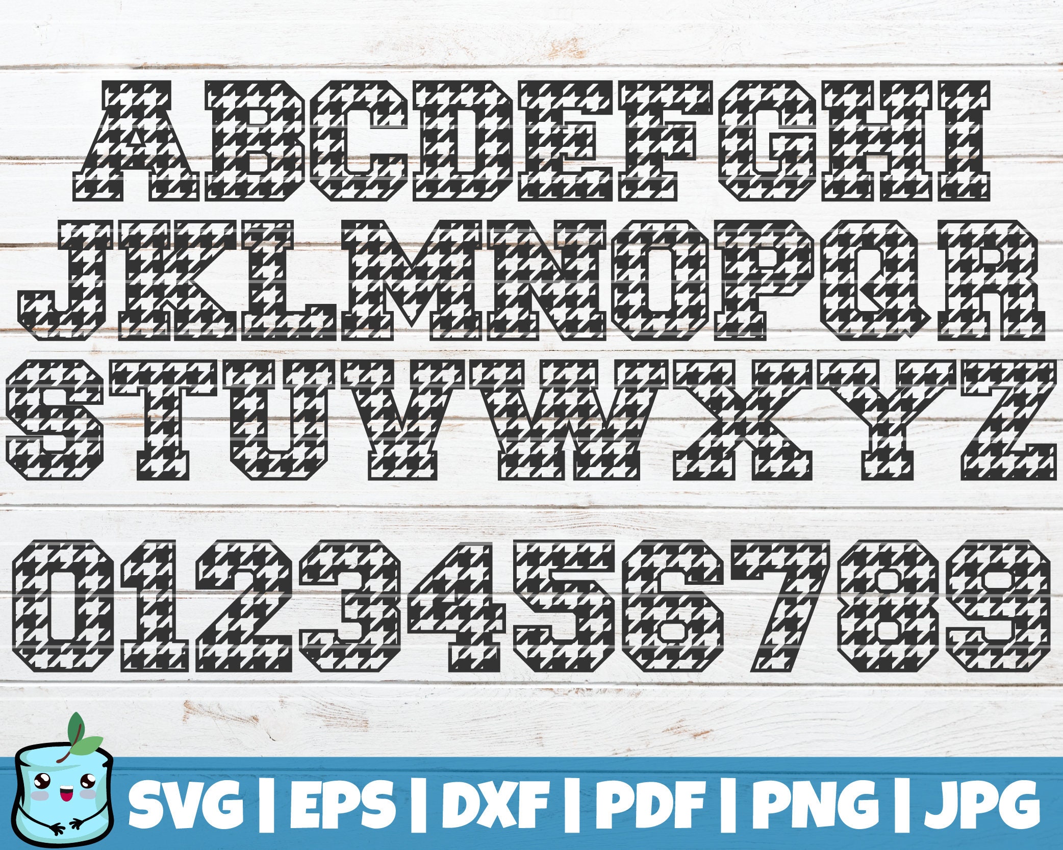 Houndstooth Alphabet and Numbers SVG Cut File commercial use | Etsy