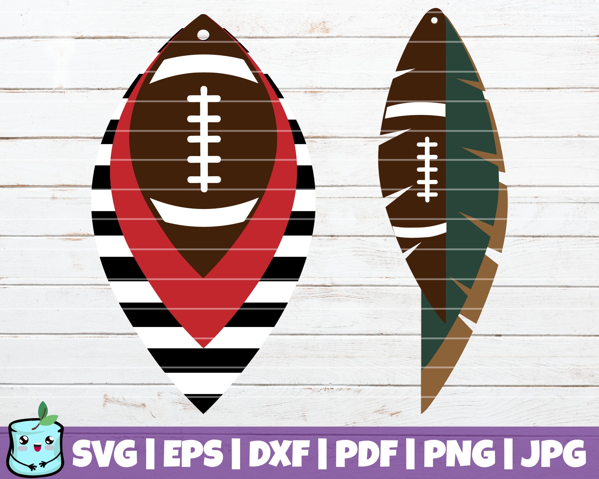 2 Football Earrings SVG Cut Files Commercial Use Instant - Etsy