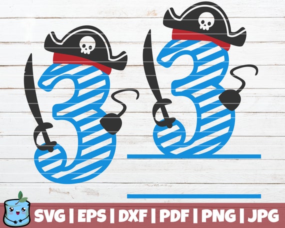 Pirates Birthday Number Three SVG Cut File Split Monogram | Etsy