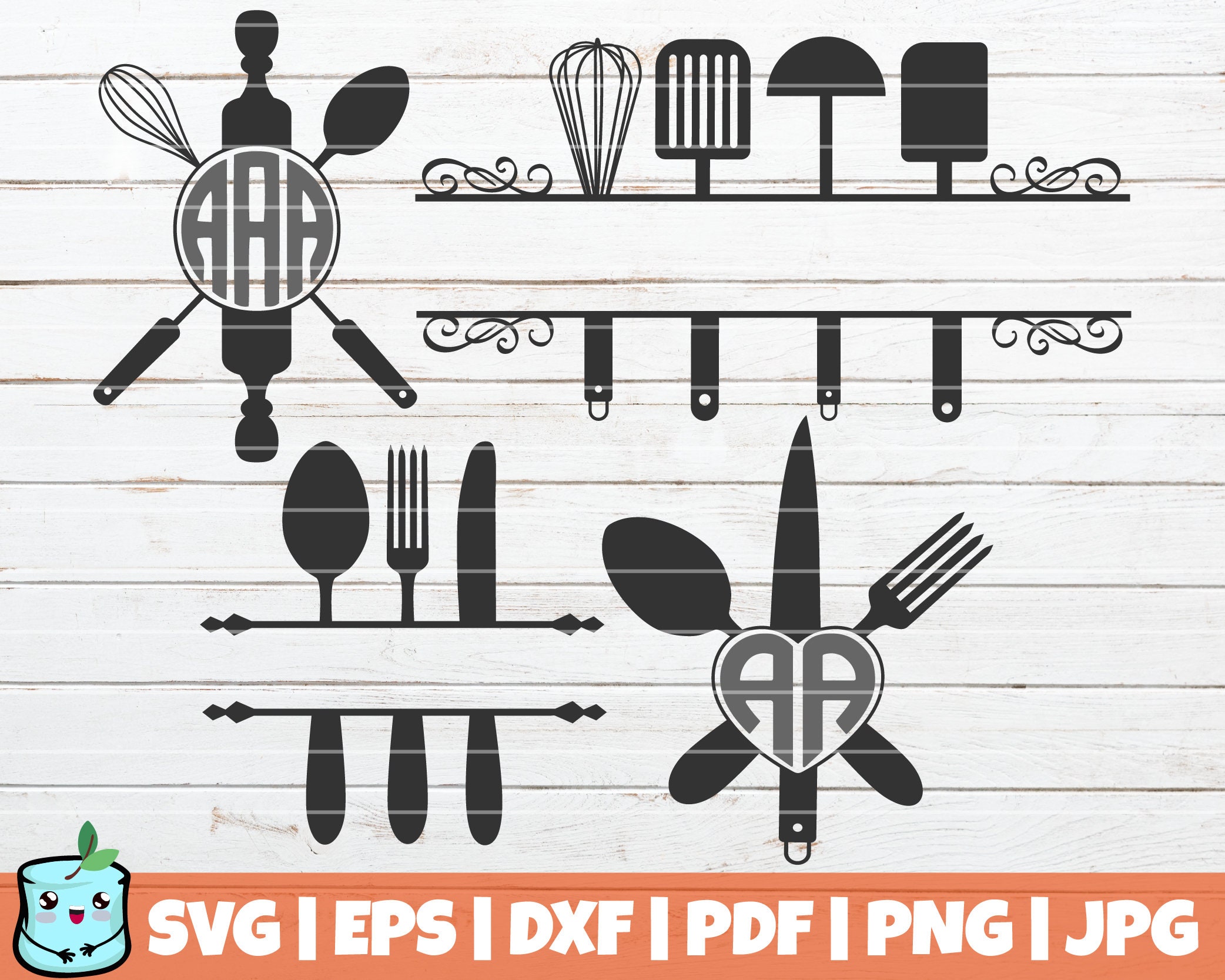 4 Kitchen Monograms SVG Cut Files Instant Download - Etsy