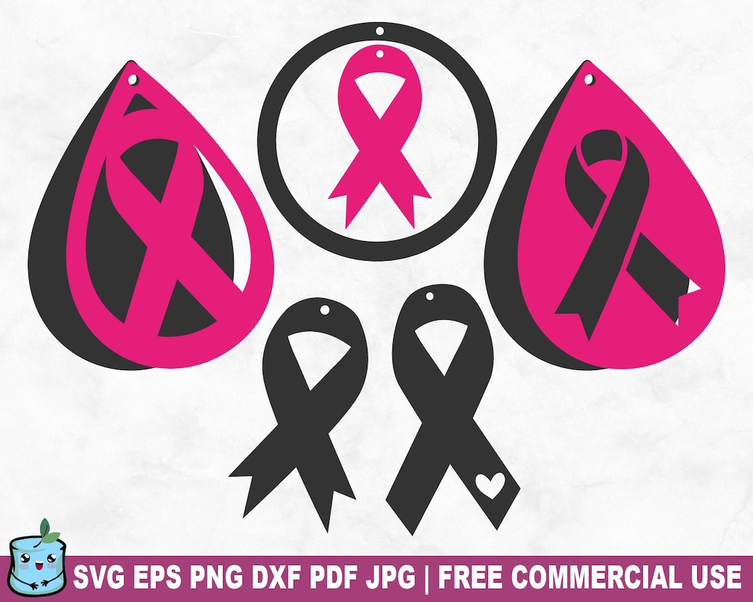 Cancer Earrings SVG Cut File Templates, Pink Ribbon Pendant DIY ...