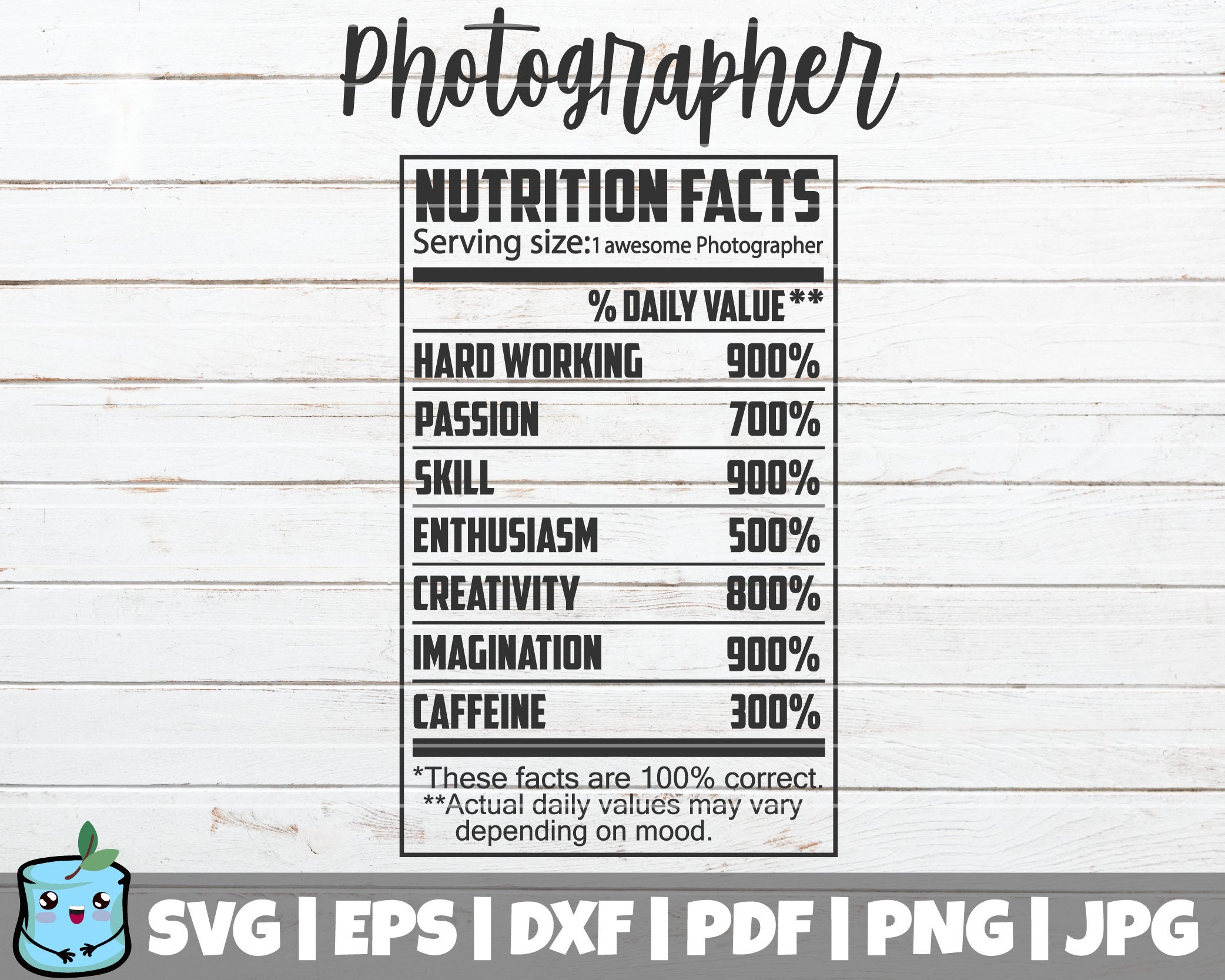Photographer Nutrition Facts SVG Cut File commercial use | Etsy