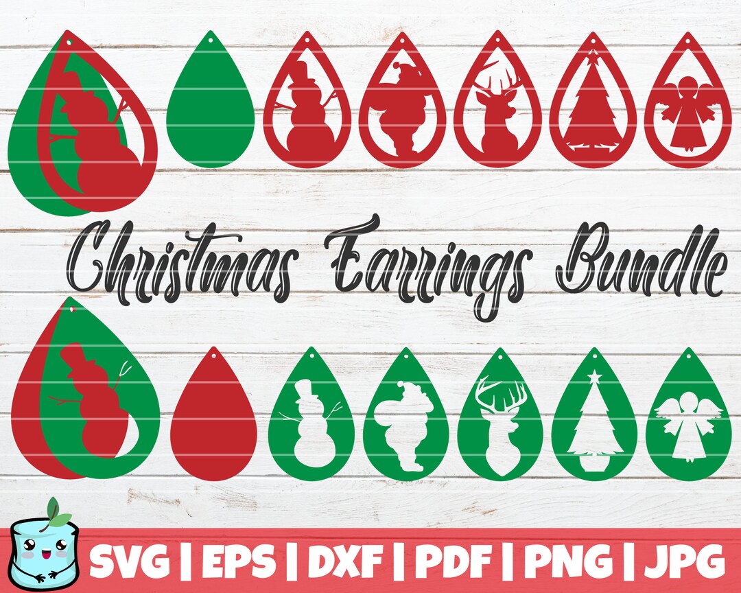 Christmas Earrings Bundle SVG Cut File Vector Jewelry Leather Tear Drop ...