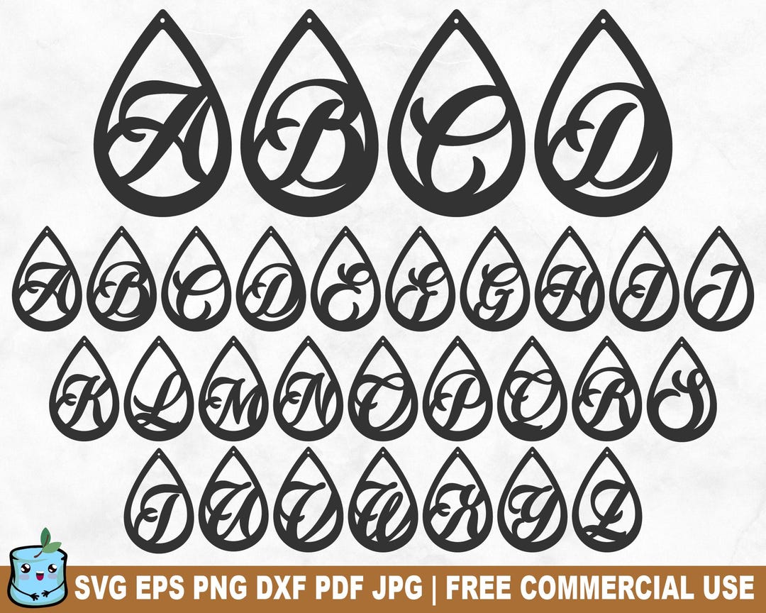 Teardrop Alphabet Earrings SVG Cut File Templates, Letter Pendant DIY ...