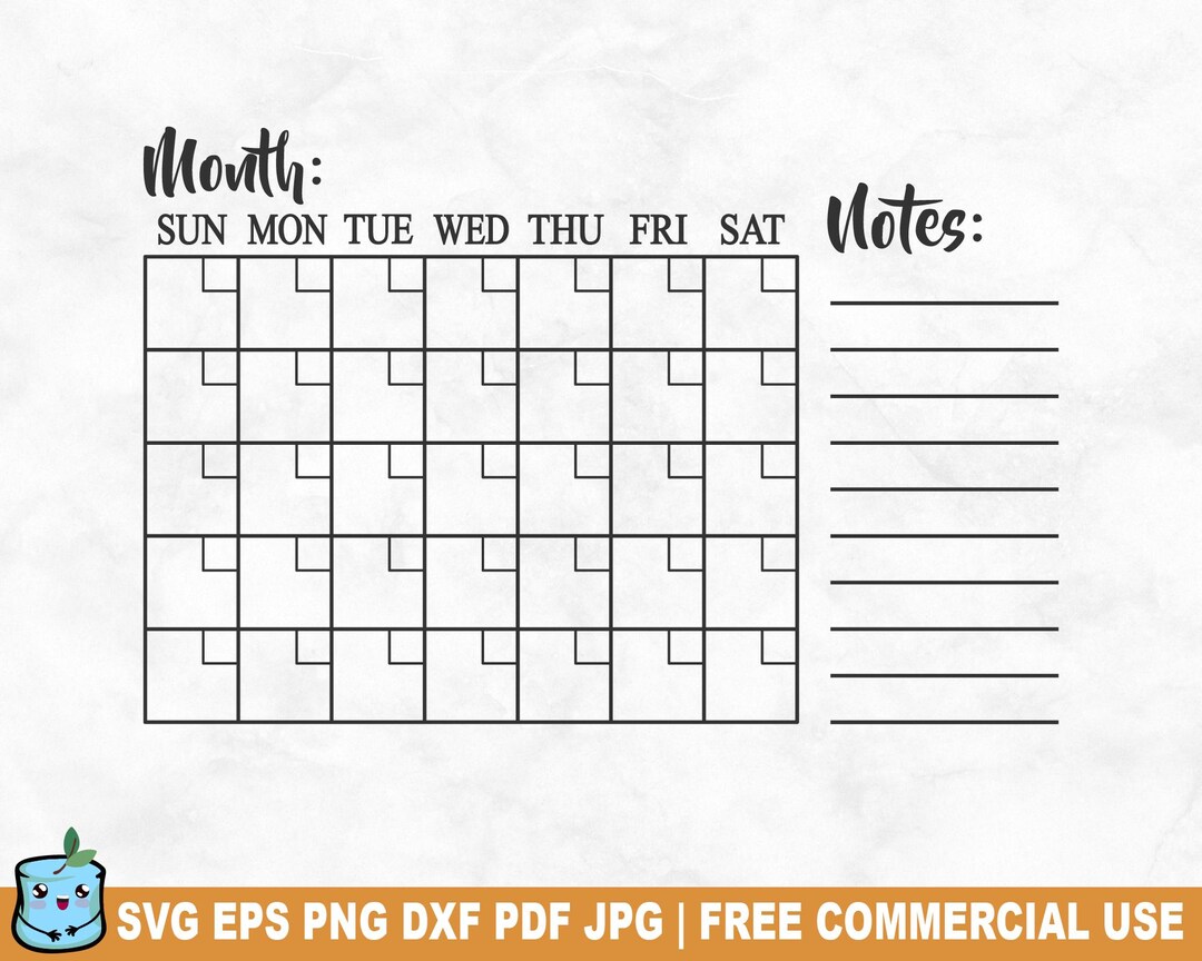Calendar SVG Cut File, Calendar Template SVG for Cricut Silhouette ...