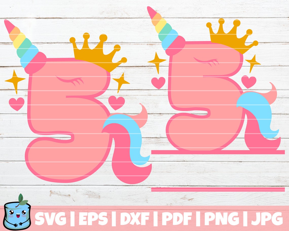 Unicorn Birthday Number Five SVG Cut File Split Monogram SVG | Etsy