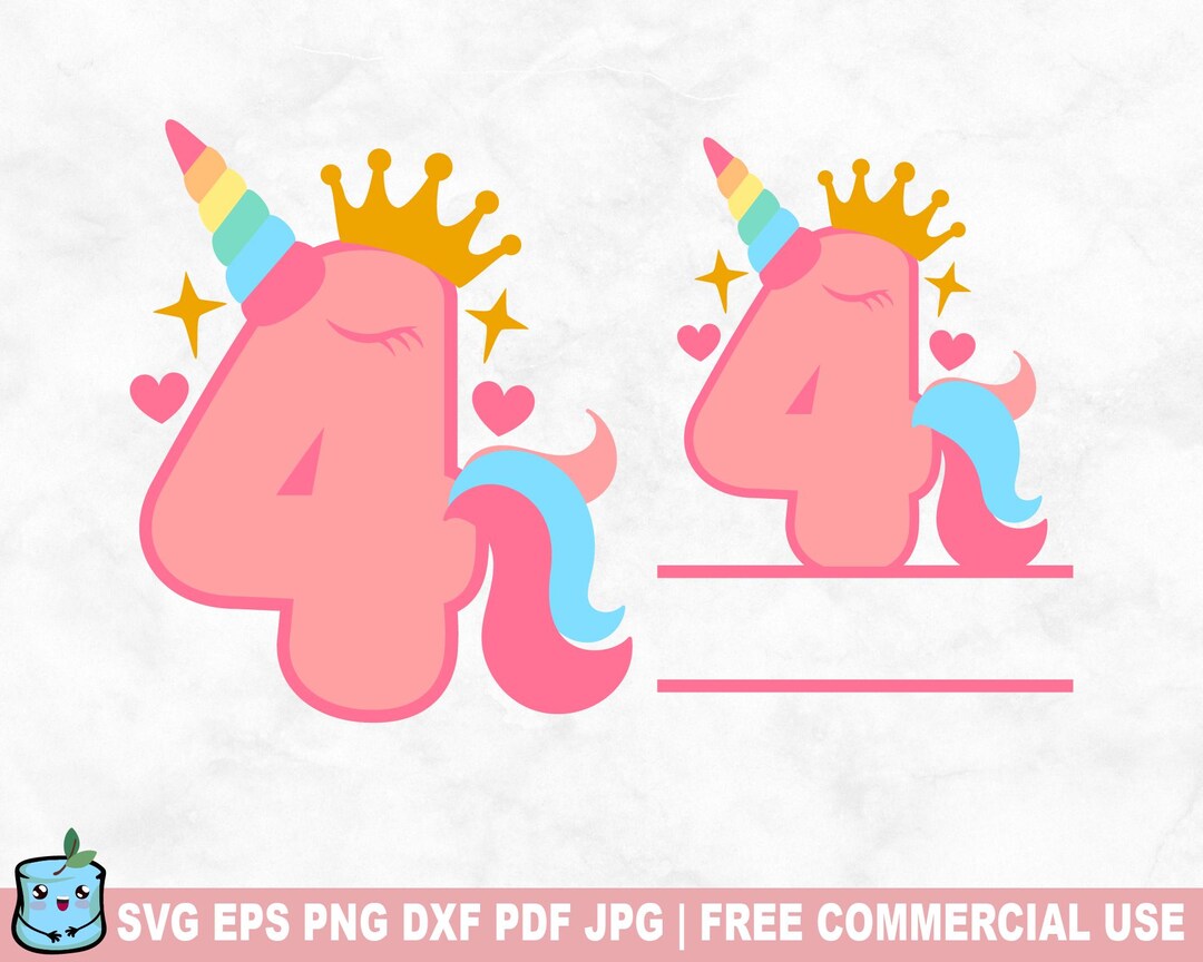 Unicorn Birthday Number Four SVG Cut File | Split Monogram SVG ...