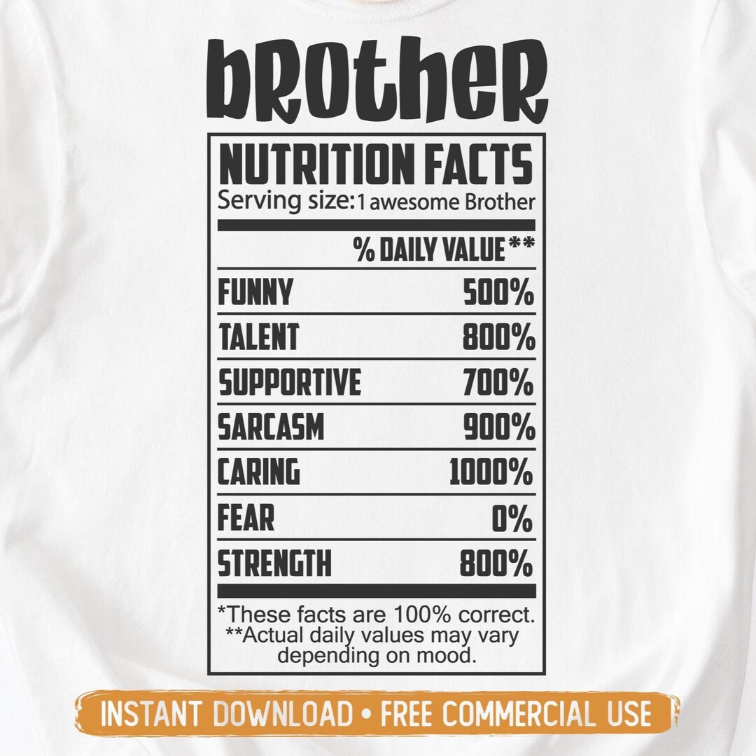 Brother Nutrition Facts PNG SVG Cut File, Funny Brother Gift Svg for ...