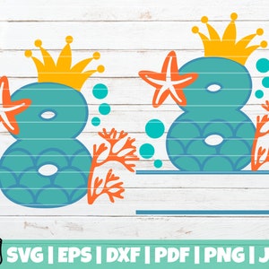 Mermaid Birthday Numbers SVG Bundle Split Monogram SVG Commercial Use ...