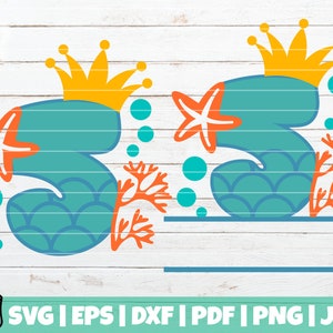 Mermaid Birthday Numbers SVG Bundle Split Monogram SVG Commercial Use ...