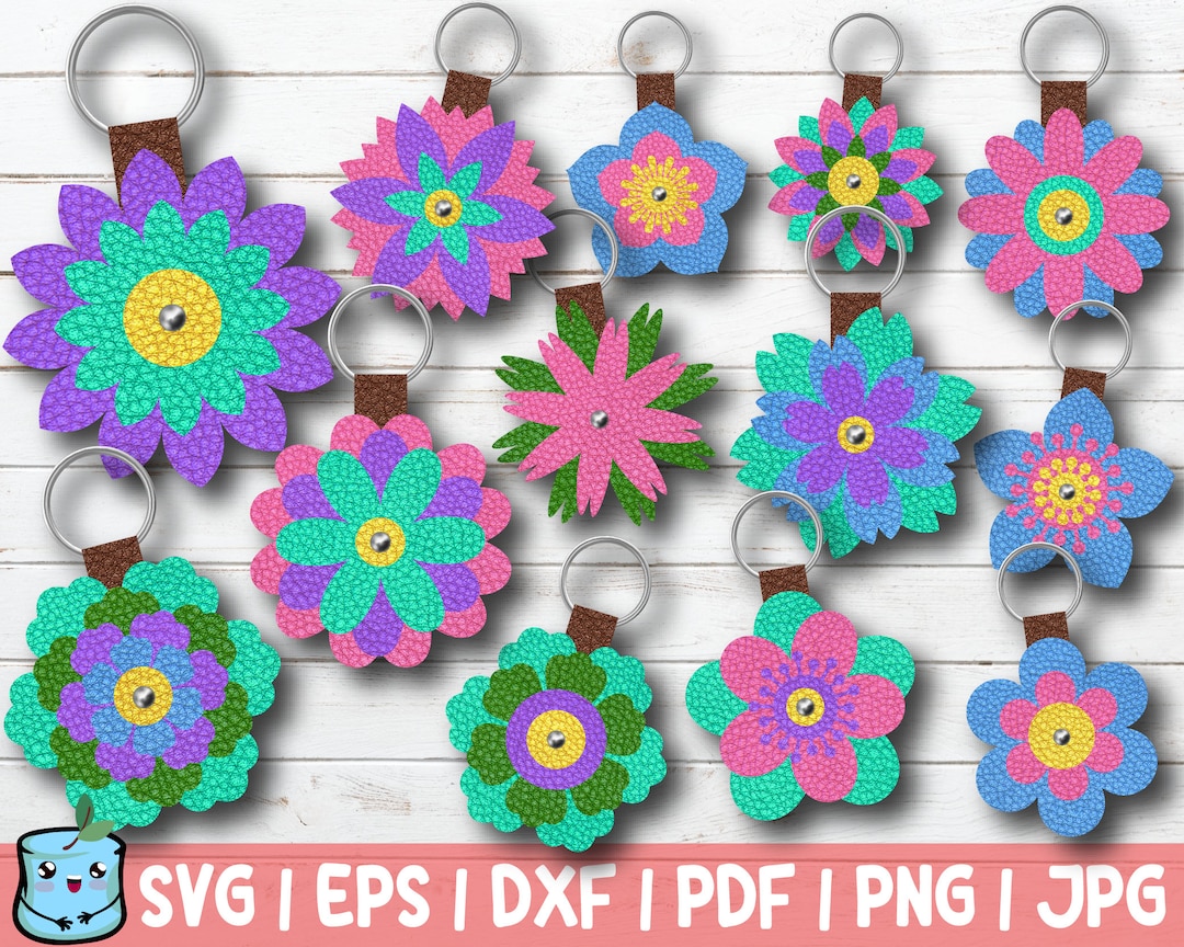 Flowers Key Fob SVG Bundle, Flowers Keychains SVG Cut File Diy Template ...