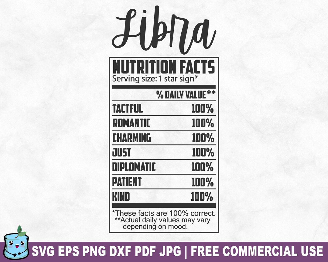 Libra Nutrition Facts SVG Cut File, Funny Zodiac Label SVG for Cricut ...