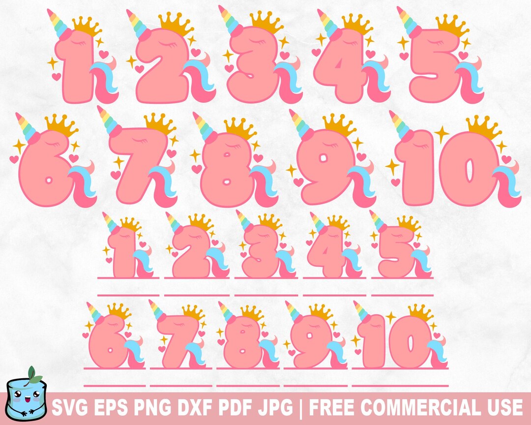 Unicorn Birthday Numbers SVG Bundle, Birthday Girl SVG Cut File for ...