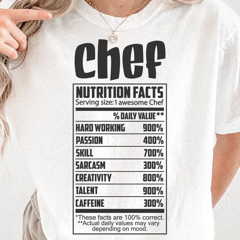 Chef Nutrition Facts PNG SVG Cut File, Funny Chef Gift Svg for Cricut ...