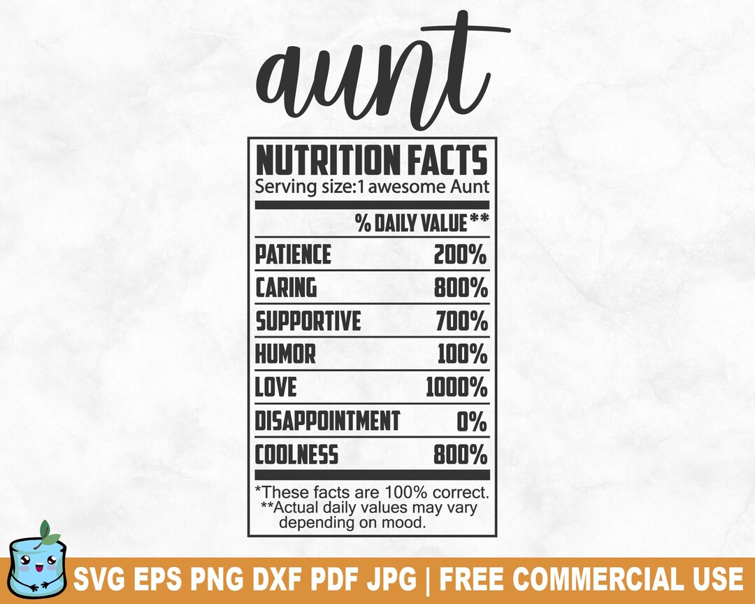 Aunt Nutrition Facts SVG Cut File, Funny Family Label SVG for Cricut ...