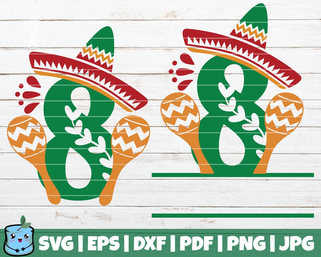 Fiesta Birthday Number Eight SVG Cut File Split Monogram SVG Commercial ...