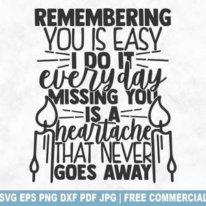 Remembering You is Easy SVG Cut File, Memorial Funeral Grief SVG for ...