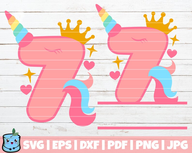 Unicorn Birthday Number Seven SVG Cut File Split Monogram - Etsy
