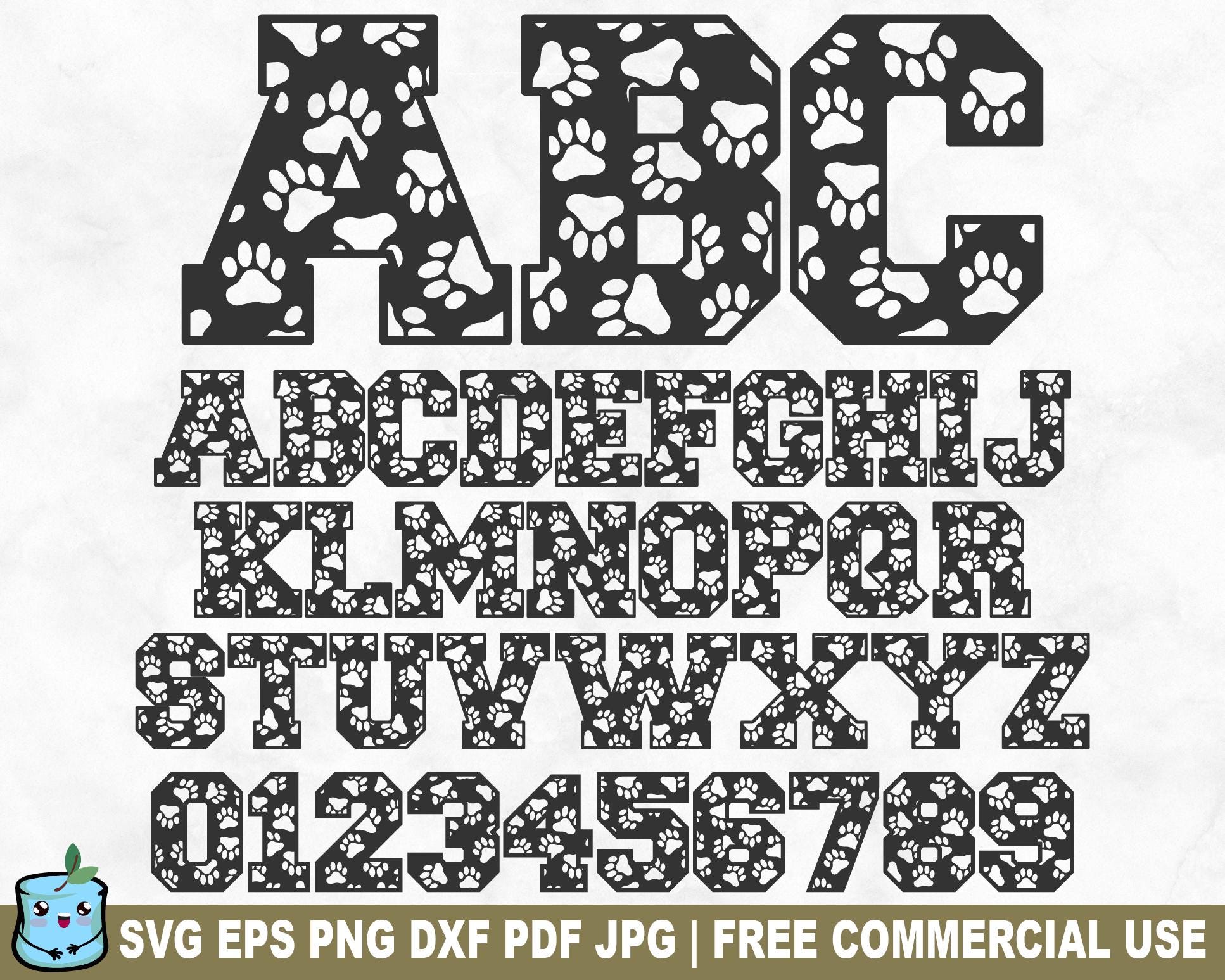 Paw Alphabet and Numbers SVG Cut File, Puppy Letters for Cricut ...