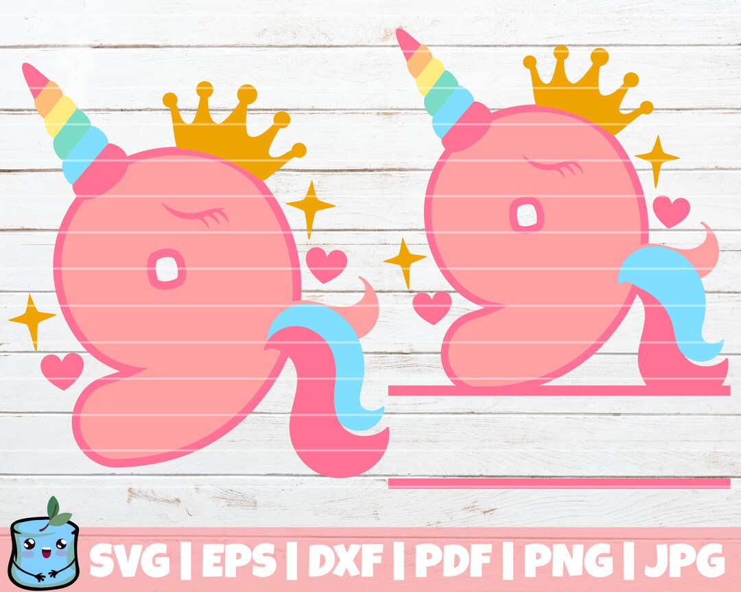 Unicorn Birthday Number Nine SVG Cut File Split Monogram SVG Commercial ...