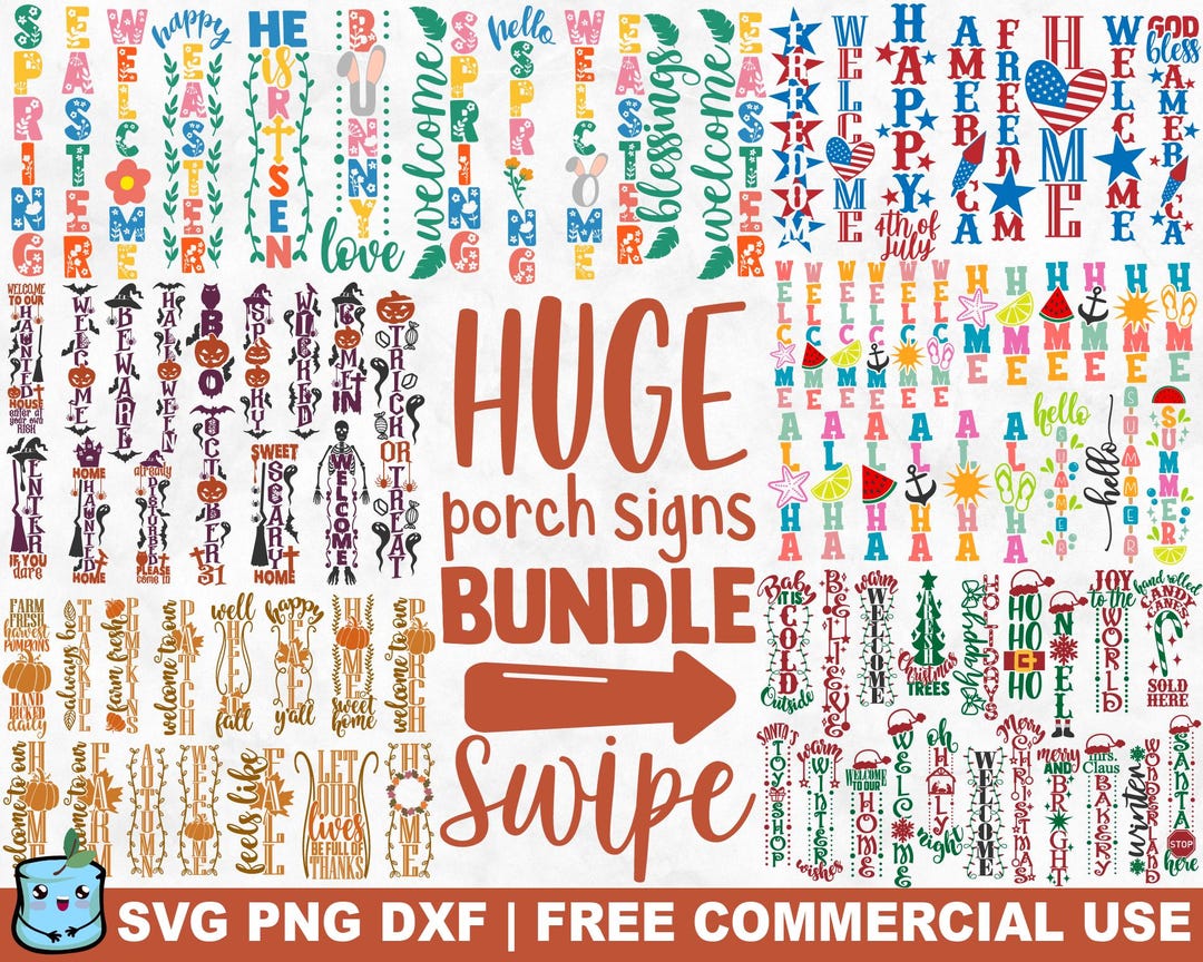 All Season Porch Signs SVG Bundle, Vertical Signs SVG Cut File for ...