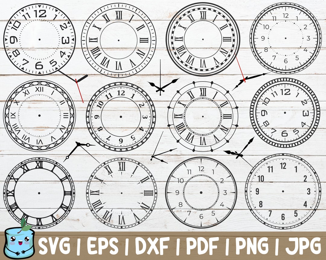 Clock Faces SVG Bundle Roman Numbers Clock SVG Cut File Instant ...