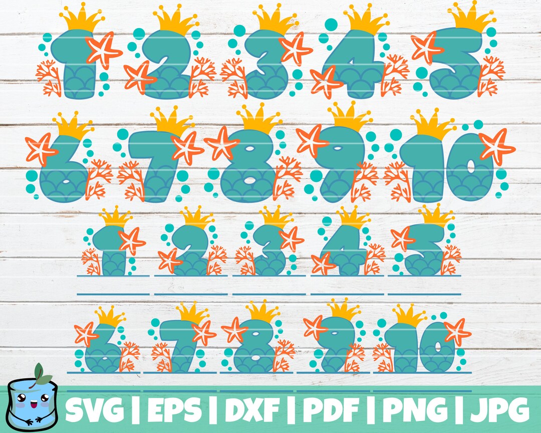 Mermaid Birthday Numbers SVG Bundle Split Monogram SVG Commercial Use ...