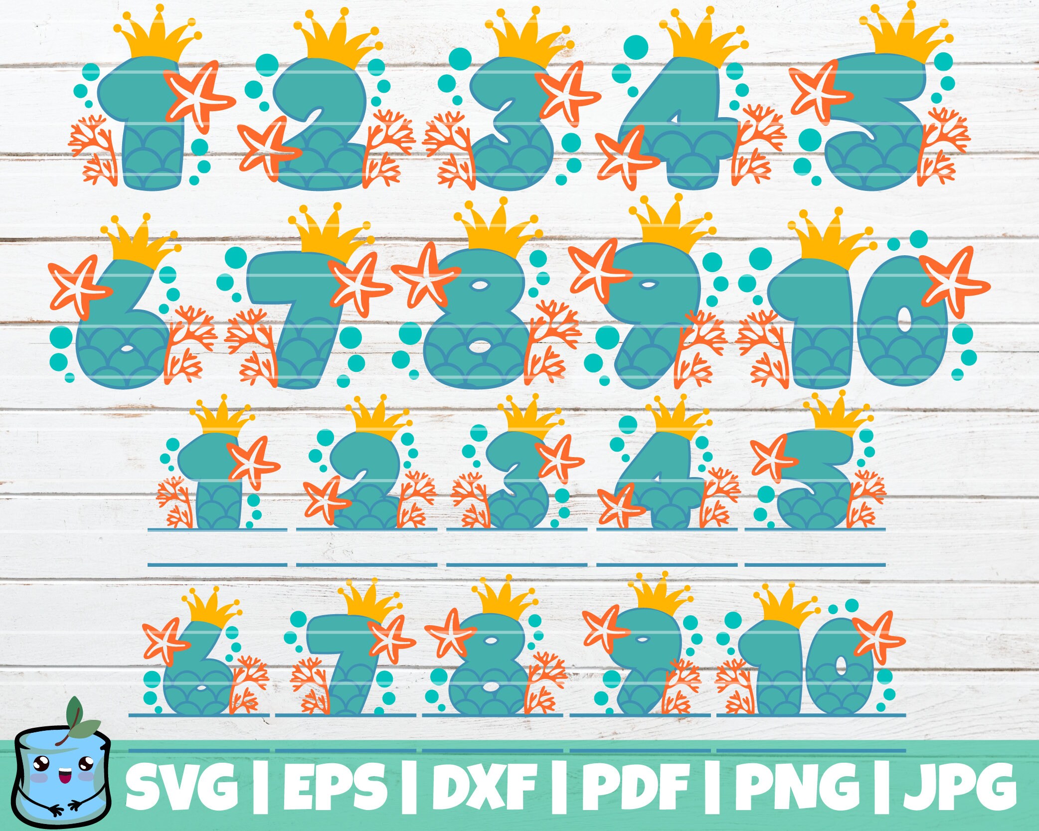 Mermaid Birthday Numbers SVG Bundle Split Monogram SVG | Etsy
