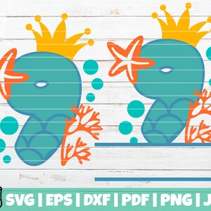 Mermaid Birthday Numbers SVG Bundle Split Monogram SVG Commercial Use ...