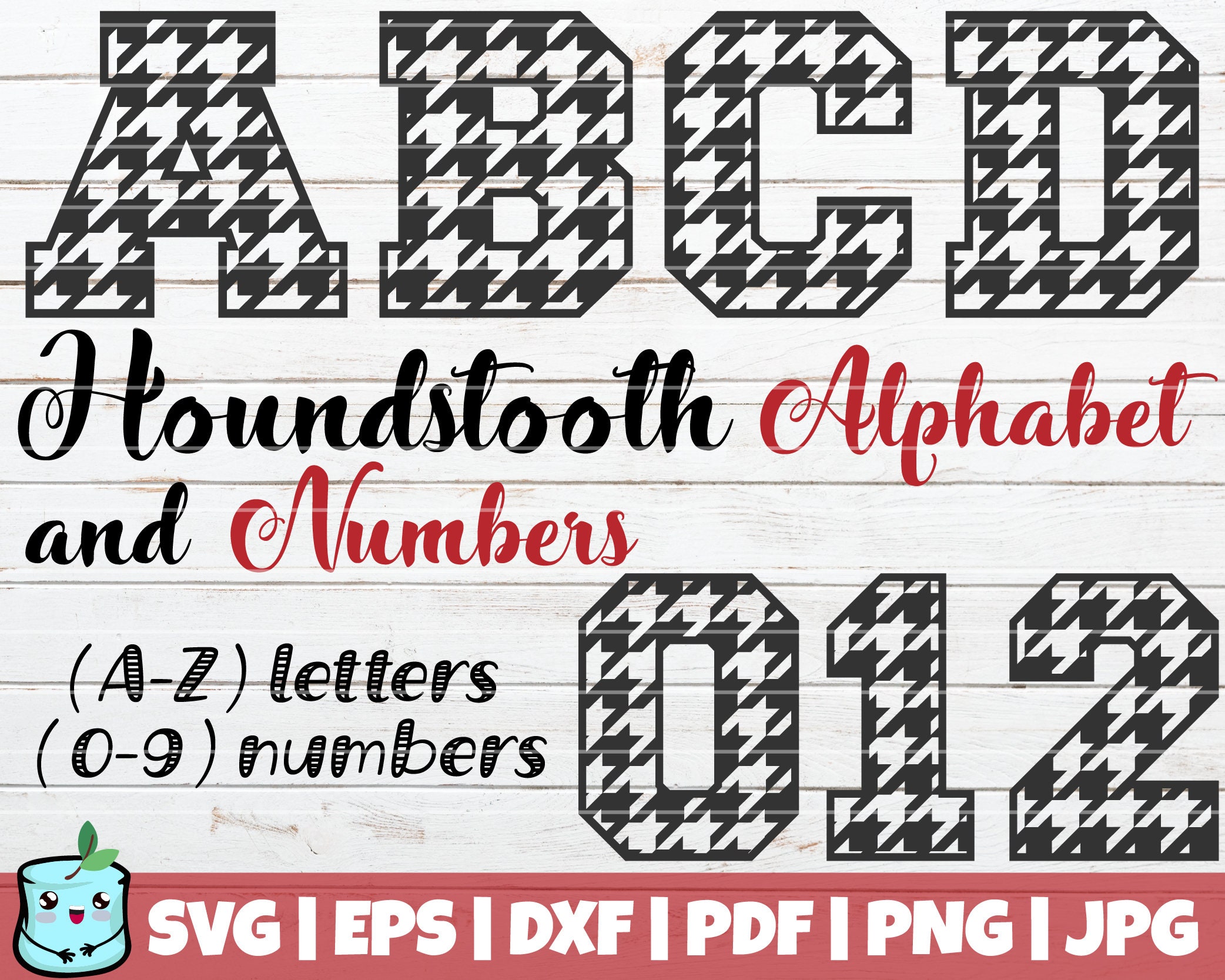 Houndstooth Alphabet and Numbers SVG Cut File commercial use | Etsy