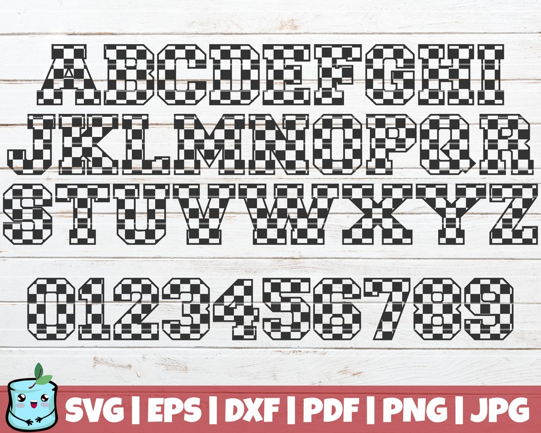 Checkered Alphabet and Numbers SVG Cut File | Commercial Use | Instant ...