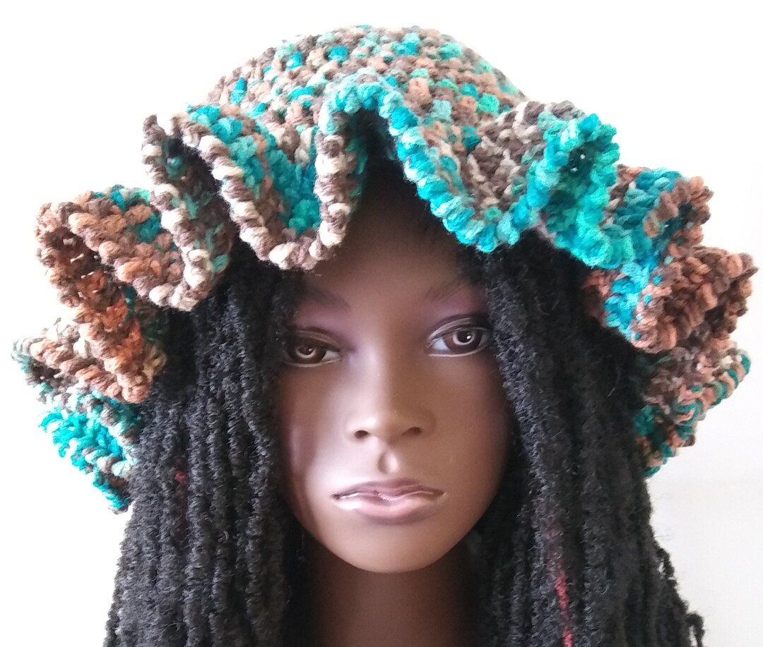 Crochet Ruffle Bucket Hat, Knit Ruffle Bucket Hat, Colorful Ruffled ...