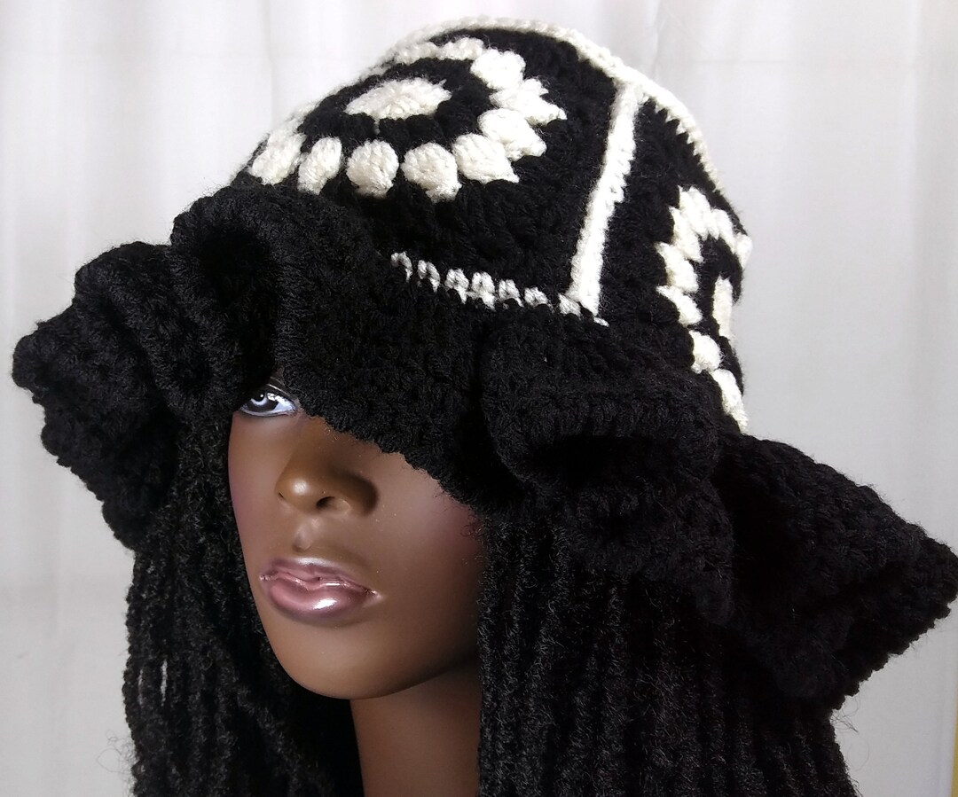 Crochet Flower Ruffled Bucket Hat, Knit Ruffle Bucket Hat, Trendy ...