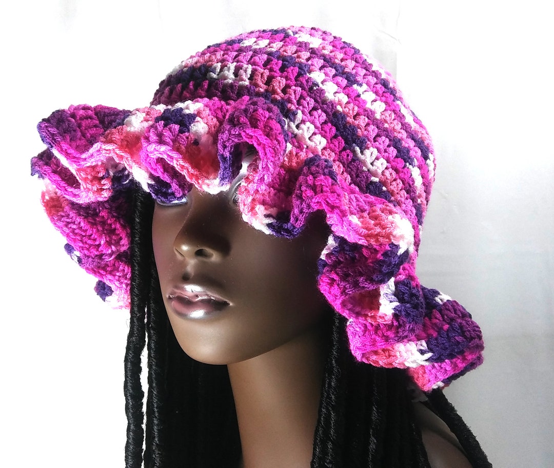 Fluffy Ruffle Bucket Hat, Striped Crochet Ruffle Bucket Cloche Hat - Etsy