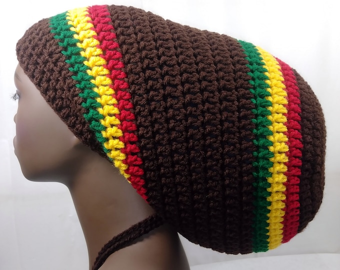 Rasta Dreadlock Crown, Reggae Dreadlock Beanie, Large Crochet Tam Hat ...